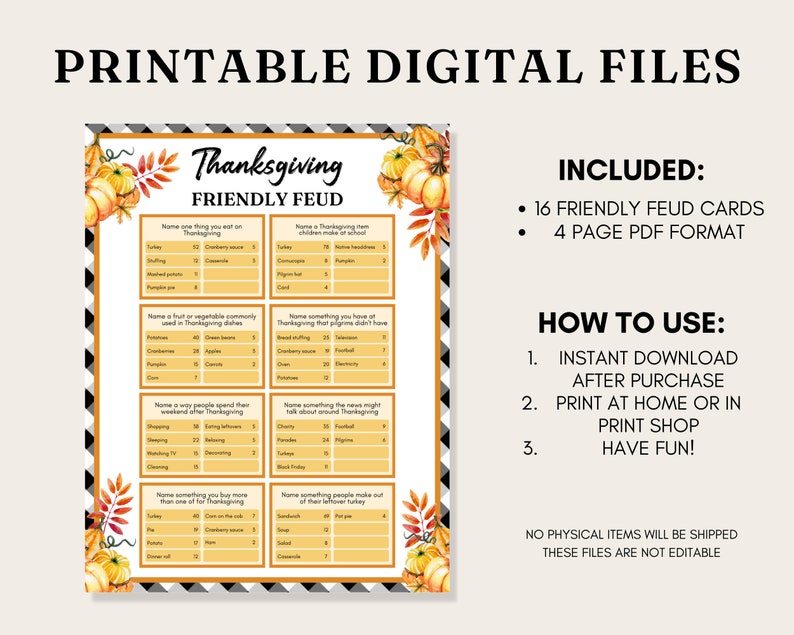 Thanksgiving Friendly Feud Game, Thanksgiving Family Feud, Thanksgiving ...