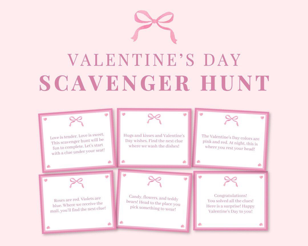 Valentines Day Scavenger Hunt, Indoor Scavenger Hunt Clue, Valentines ...