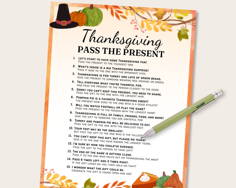 Thanksgiving Pass the Present Thanksgiving Pass the Gift - Etsy