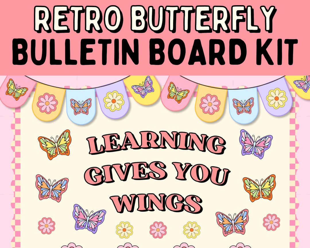 Spring Butterfly Bulletin Board Kit, Retro Spring Classroom Decor, Boho ...