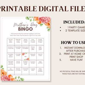 Mothers Day Bingo, Mother Day Printable Game, Mother Day Party Game ...