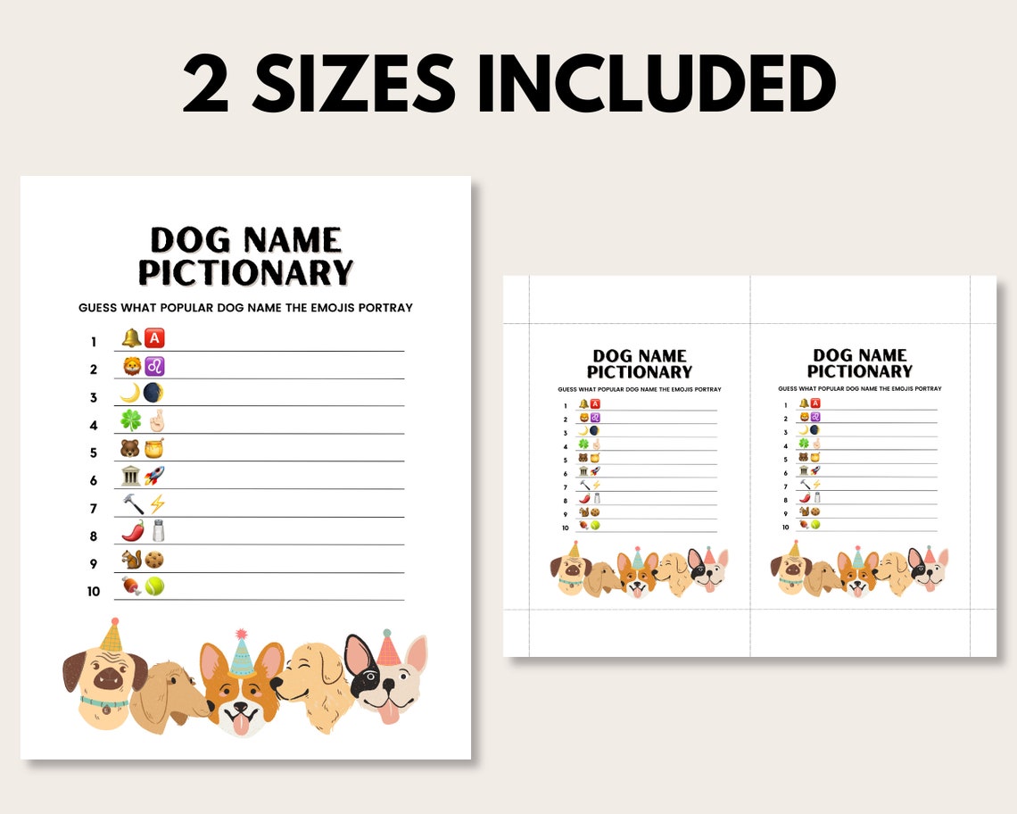 Dog Name Pictionary, Dog Birthday Party Game, Printable Dog Party Game ...