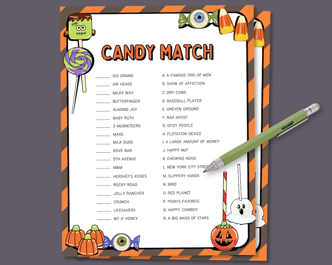 Halloween Candy Match Game, Halloween Trivia Quiz, Halloween Activity ...
