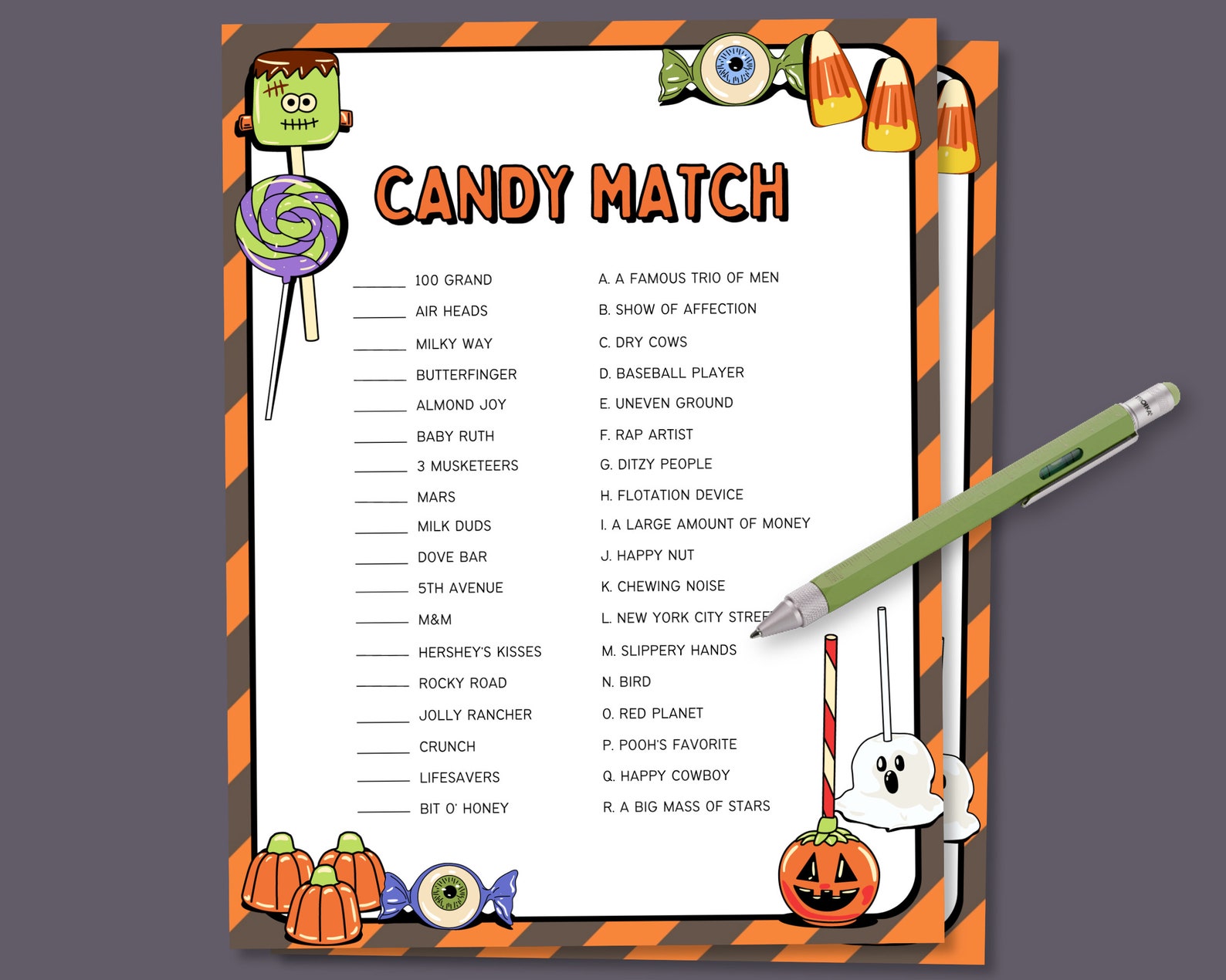 Halloween Candy Match Game, Halloween Trivia Quiz, Halloween Activity ...