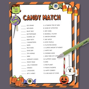 Halloween Candy Match Game, Halloween Trivia Quiz, Halloween Activity ...
