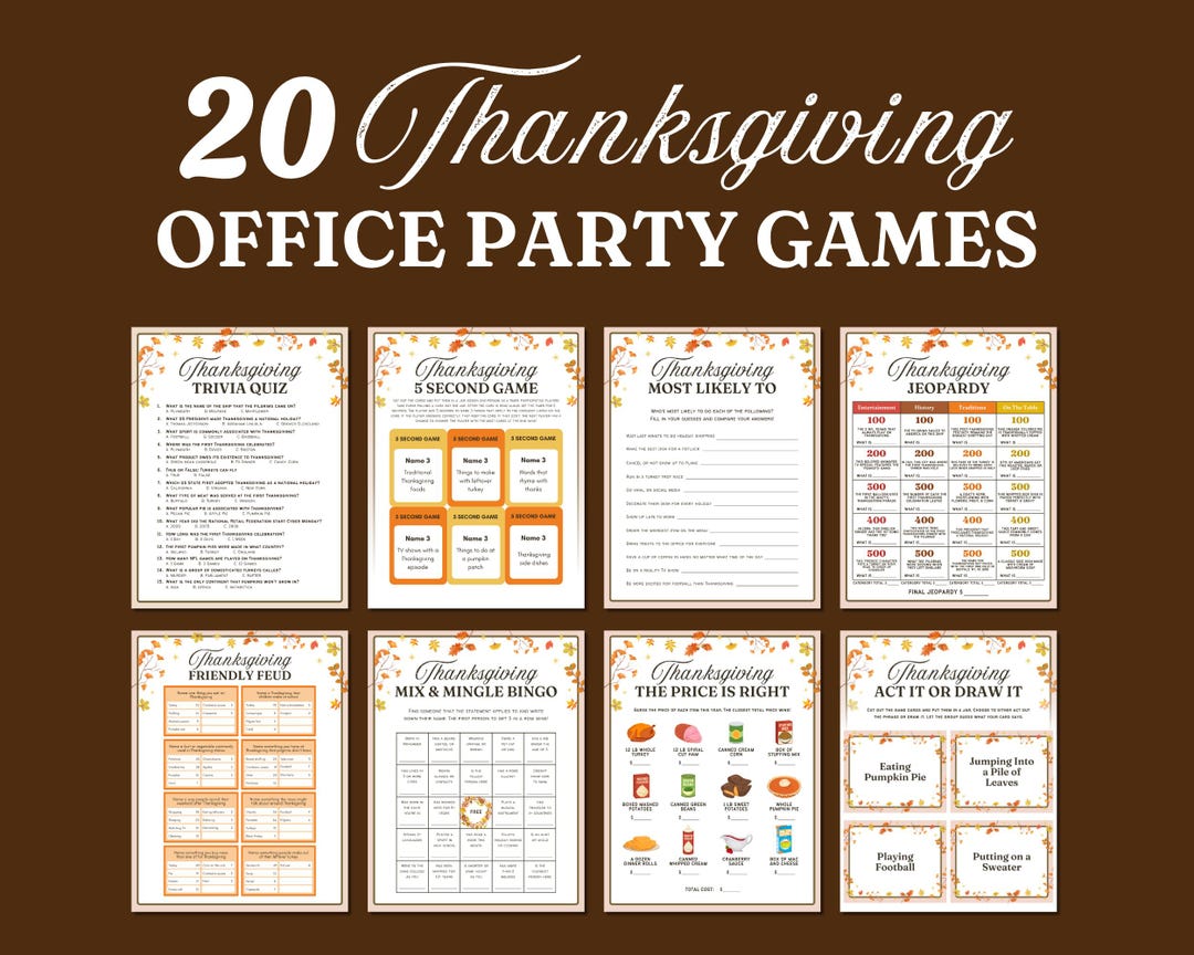 20 Thanksgiving Office Party Games Printable Bundle, Holiday Work Party ...