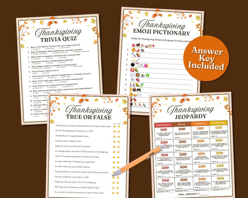 20 Thanksgiving Office Party Games Printable Bundle, Holiday Work Party ...
