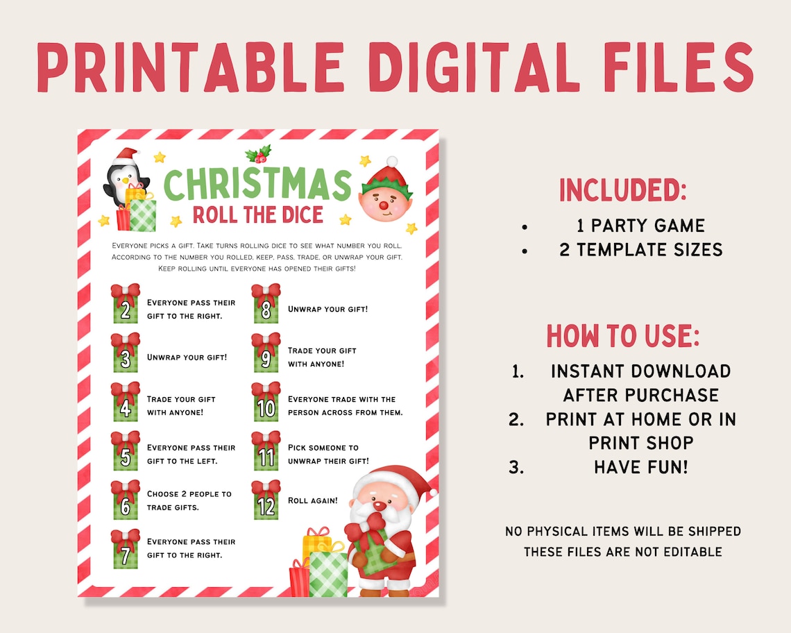 Christmas Roll the Dice Gift Exchange Game White Elephant - Etsy