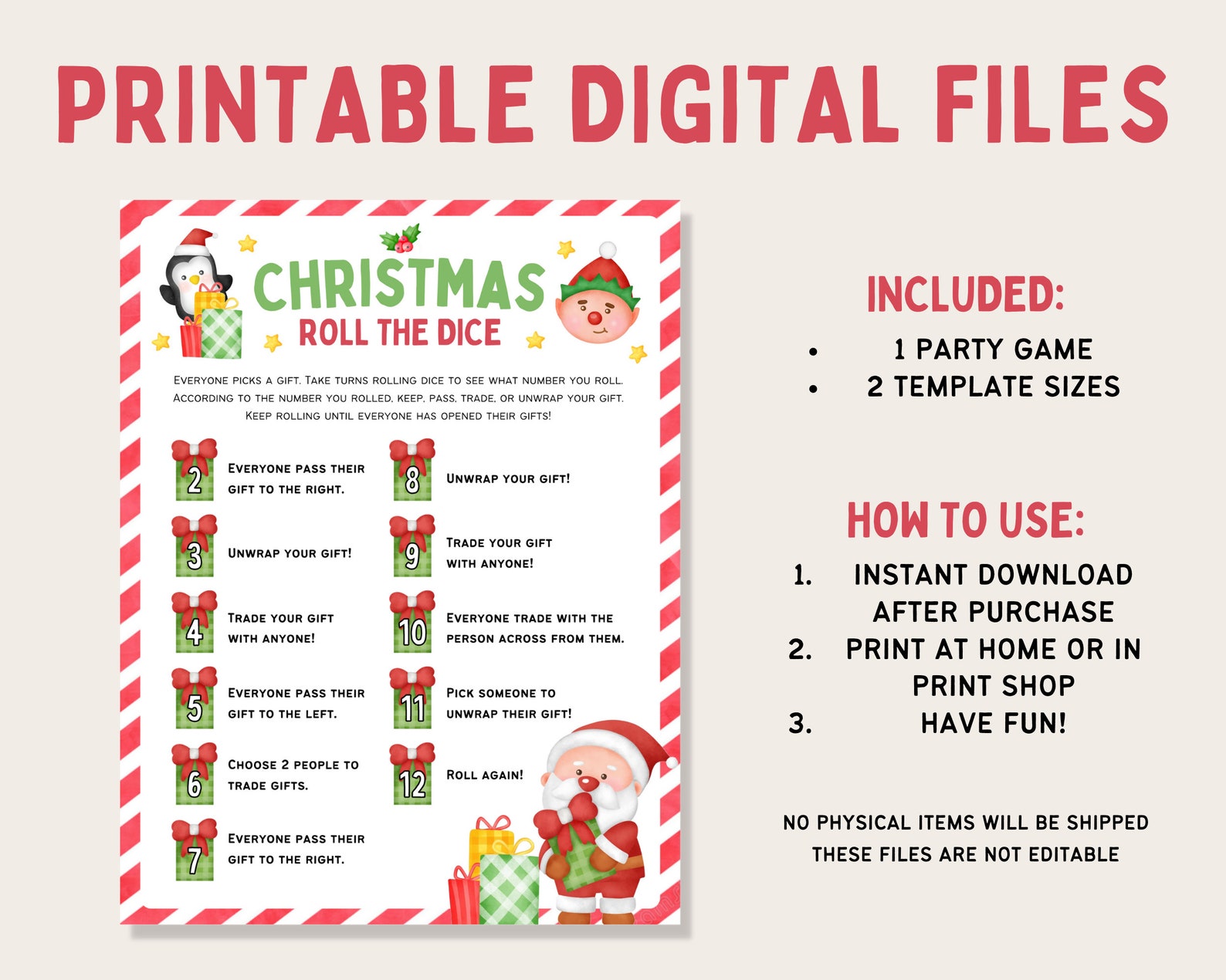 Christmas Roll the Dice Gift Exchange Game White Elephant - Etsy