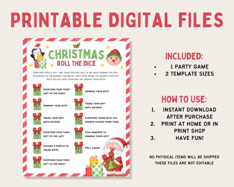 Christmas Roll the Dice Gift Exchange Game White Elephant - Etsy