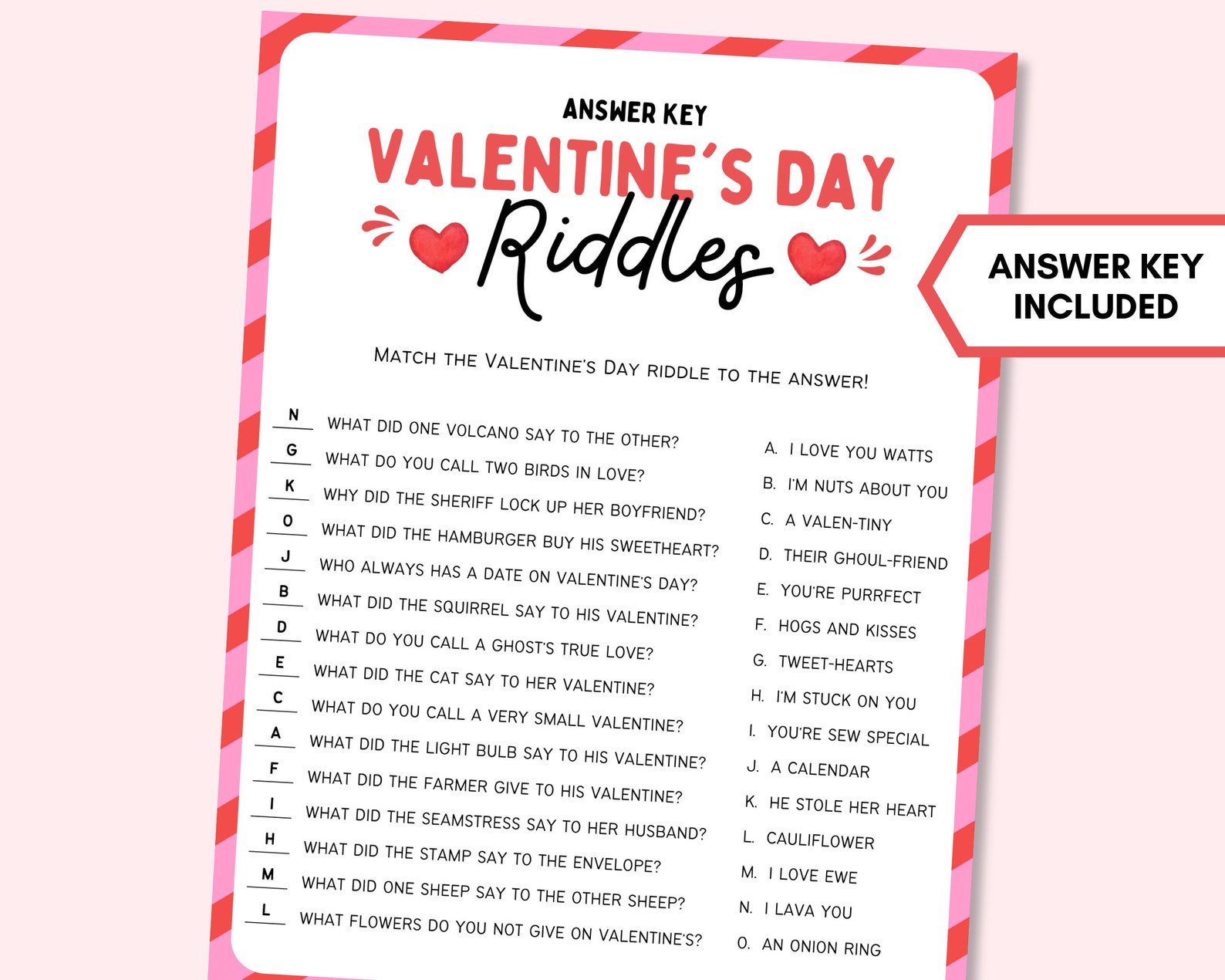 Valentines Day Riddles Quiz, Valentines Day Party Game, Valentines Day ...