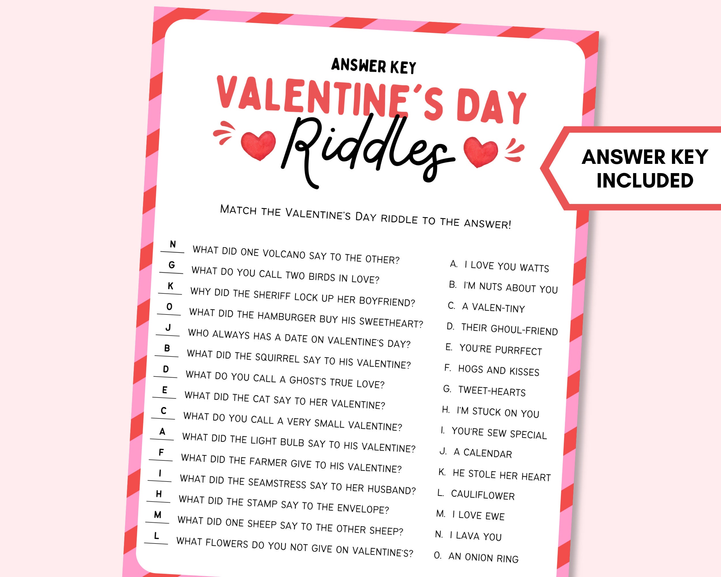 Valentines Day Riddles Quiz, Valentines Day Party Game, Valentines Day ...