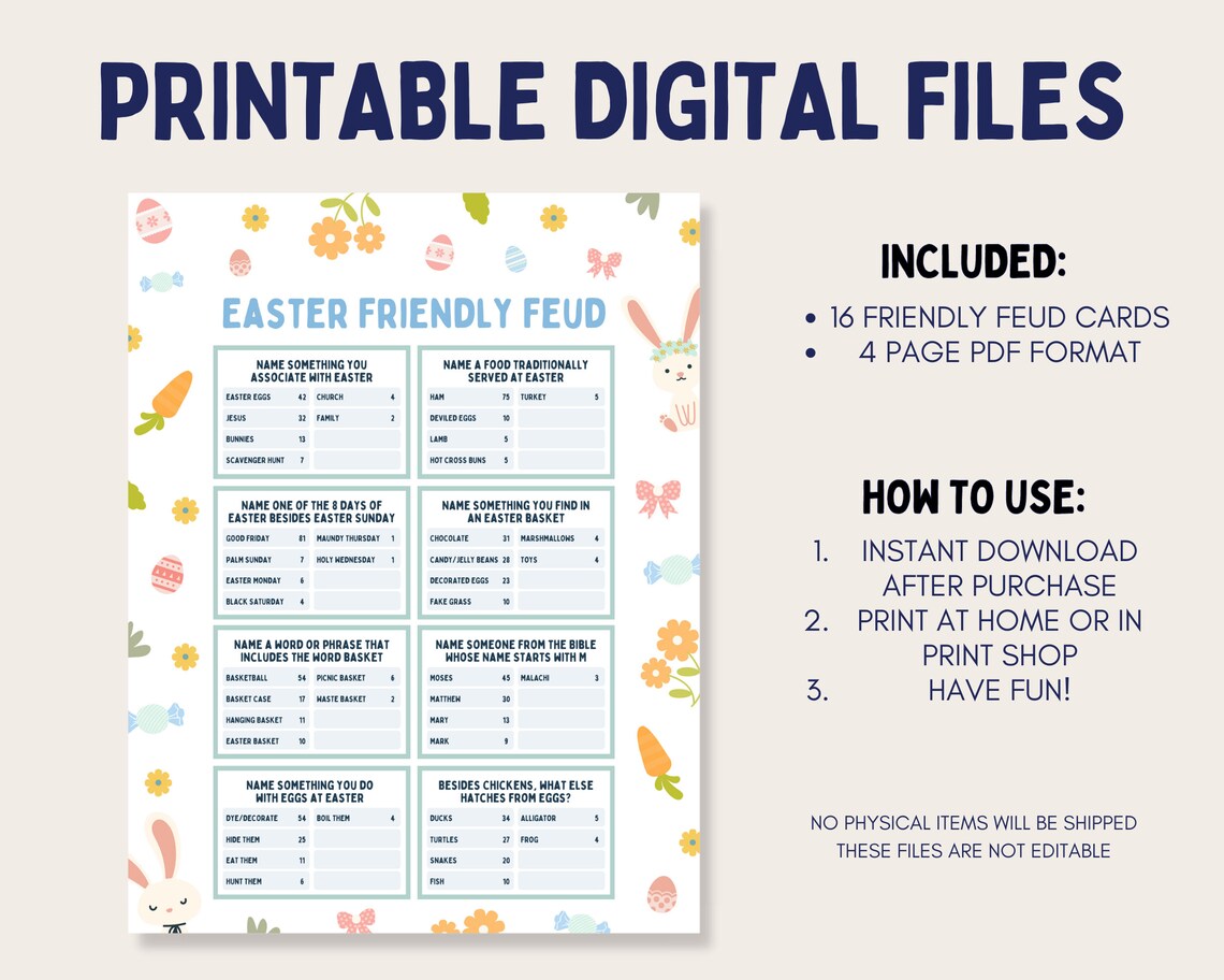 Easter Friendly Feud, Easter Family Feud Game, Easter Trivia Feud ...