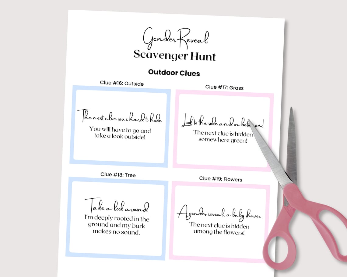 Gender Reveal Scavenger Hunt Gender Reveal Games Minimalist - Etsy ...