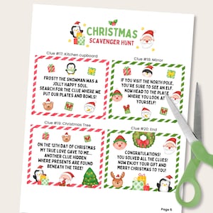 Christmas Scavenger Hunt, Christmas Treasure Hunt Cards, Xmas Scavenger ...