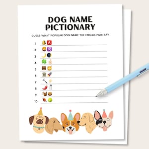 Dog Name Pictionary, Dog Birthday Party Game, Printable Dog Party Game ...