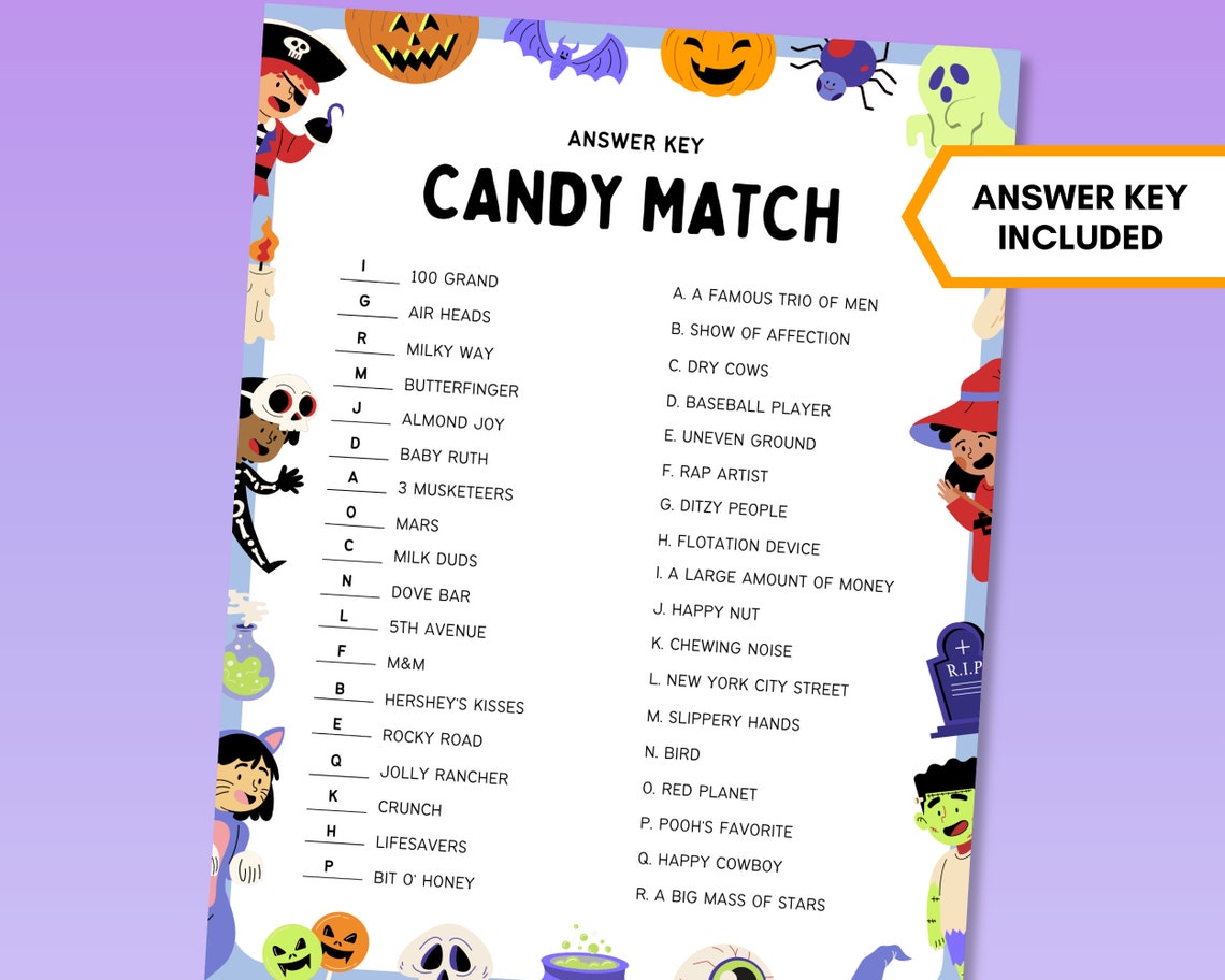 Halloween Candy Match Game, Halloween Trivia Quiz, Halloween Activity ...