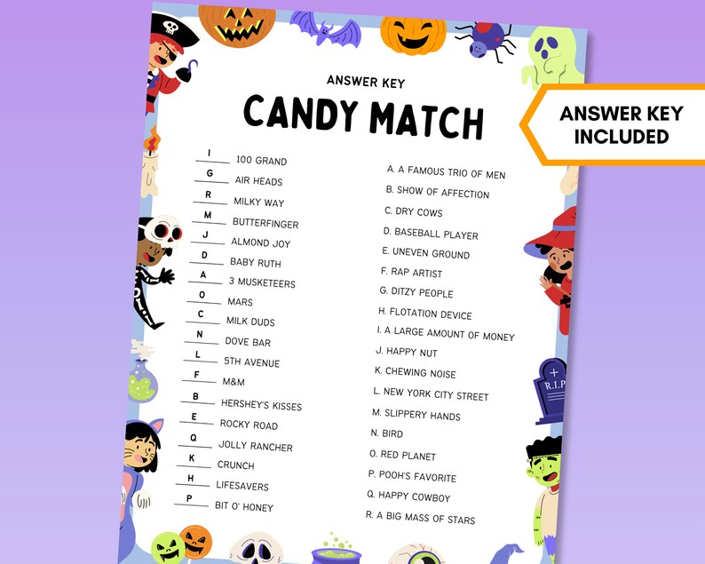 Halloween Candy Match Game Halloween Trivia Quiz Halloween - Etsy