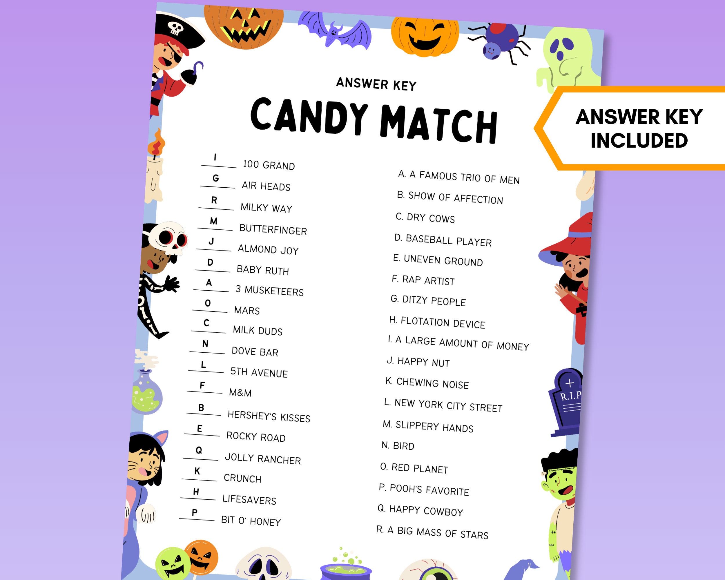 Halloween Candy Match Game, Halloween Trivia Quiz, Halloween Activity ...