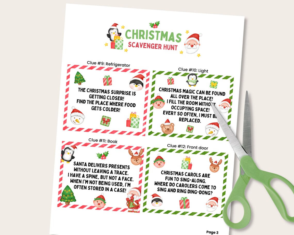 Christmas Scavenger Hunt Christmas Treasure Hunt Cards Xmas - Etsy