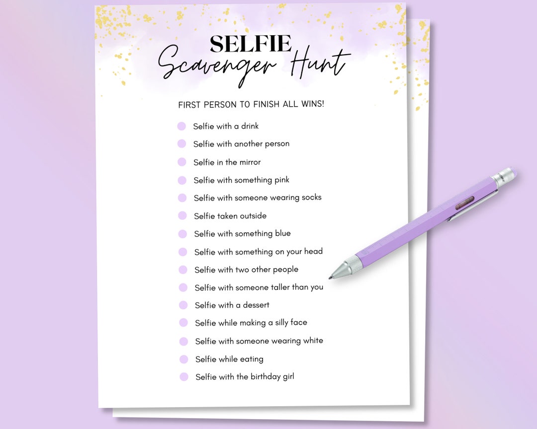 Selfie Scavenger Hunt, Purple Teen Girl Birthday Game, Purple Birthday ...
