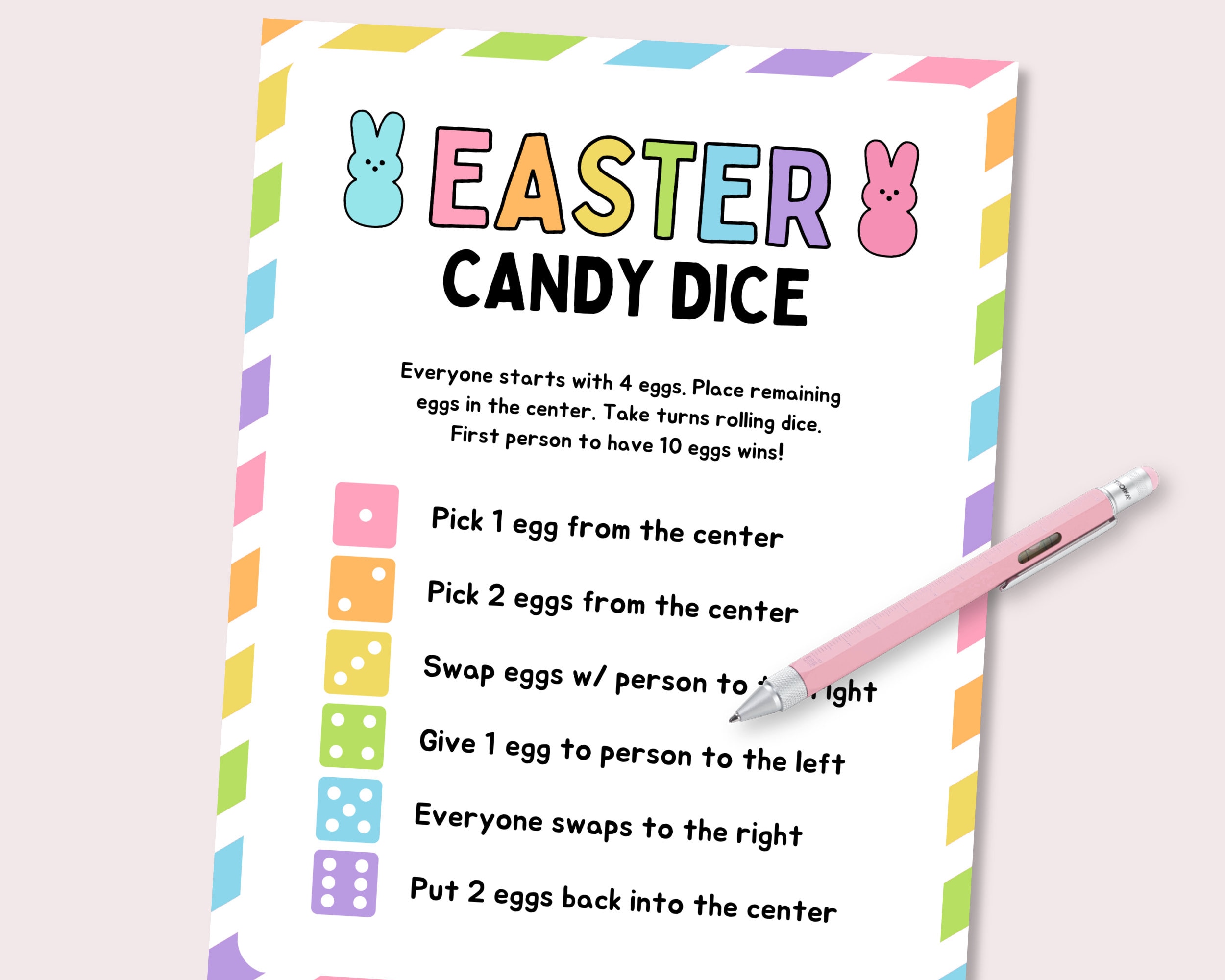 Easter Candy Dice Game, Printable Easter Party Game, Easter Dice Game ...