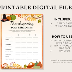 Thanksgiving Scattergories, Thanksgiving Party Game, Thanksgiving ...