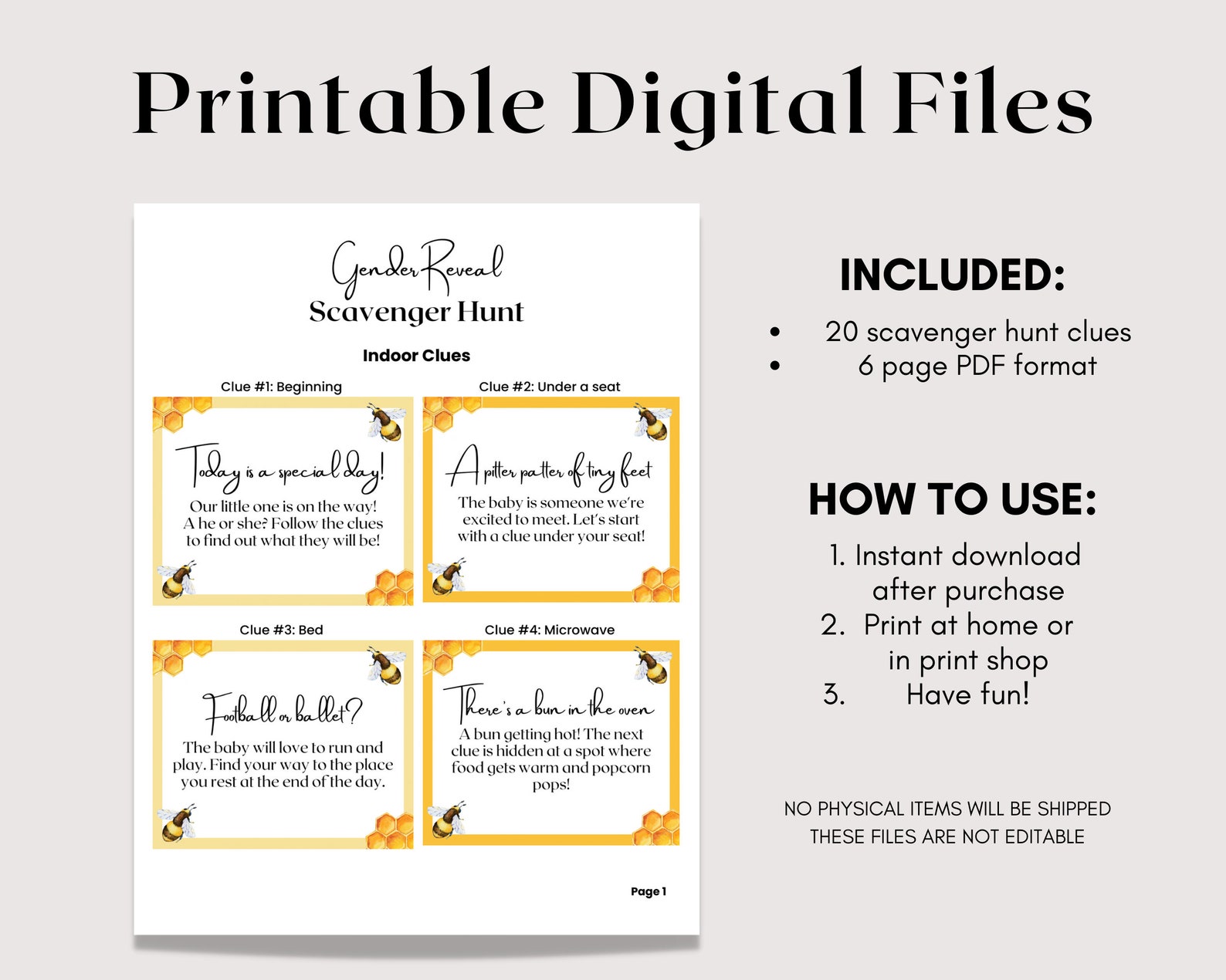 Bee Gender Reveal Scavenger Hunt Bee Gender Reveal Hunt - Etsy