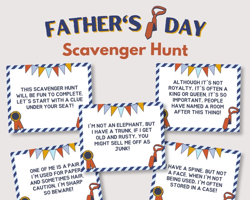 Printable Fathers Day Scavenger Hunt, Fathers Day Treasure Hunt Clues ...
