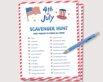 July 4th Scavenger Hunt, Printable 4th of July Treasure Hunt for Kids ...