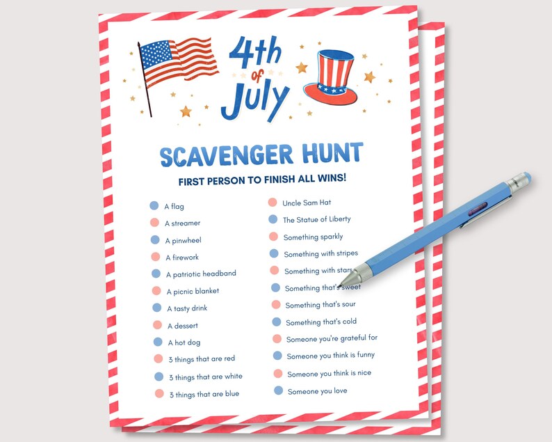 4th of July Scavenger Hunt, Printable Fourth of July Kids Activity ...
