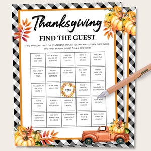 Thanksgiving Bingo Game, Thanksgiving Find the Guest Bingo ...
