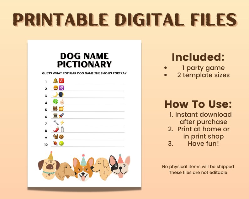 Dog Name Pictionary Dog Birthday Party Game Puppy Pawty Dog - Etsy