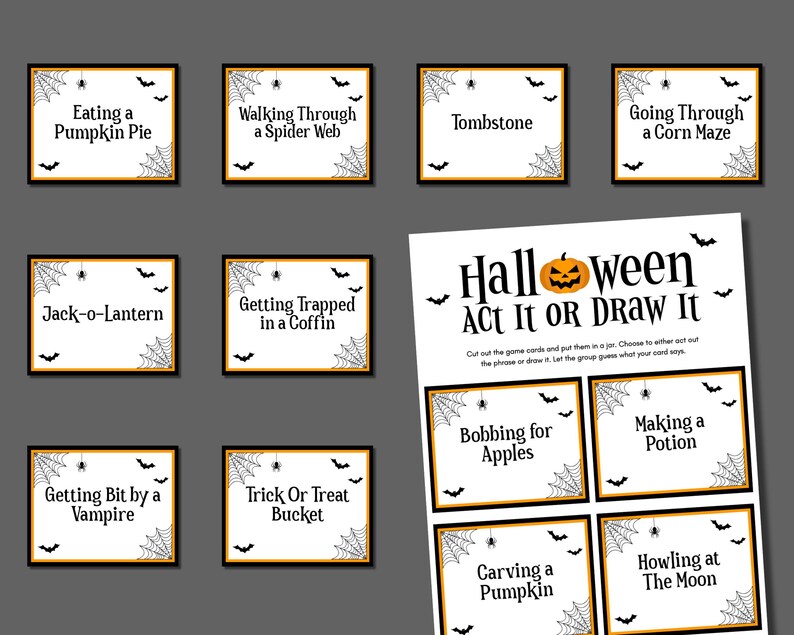 Printable Halloween Charades Cards, Halloween Game for Kids and Adult ...