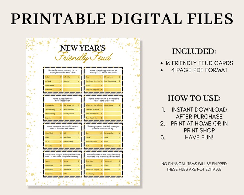 New Years Friendly Feud Game, New Years Family Feud Game, New Years Eve ...