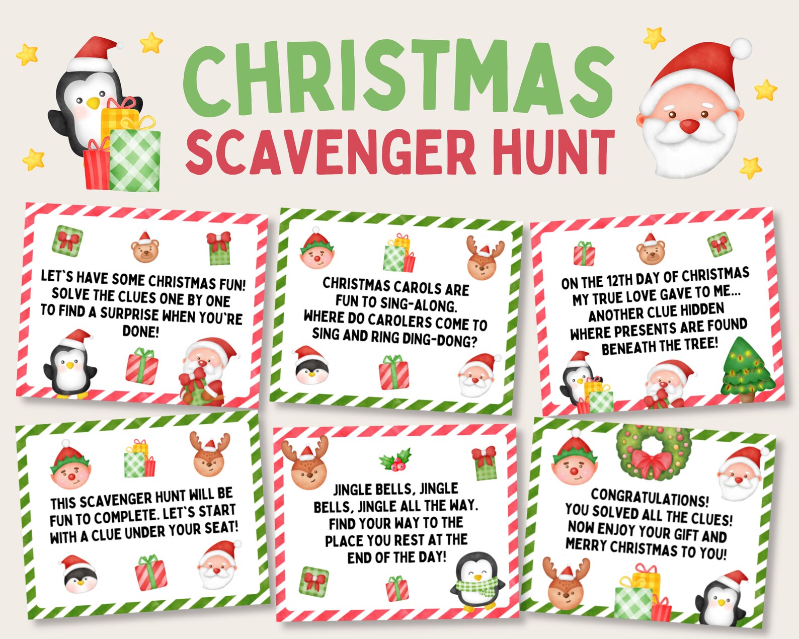 Christmas Scavenger Hunt Christmas Treasure Hunt Cards Xmas - Etsy