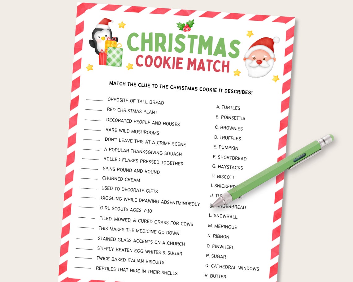 Christmas Cookie Quiz, Christmas Cookie Match Game, Christmas Trivia ...