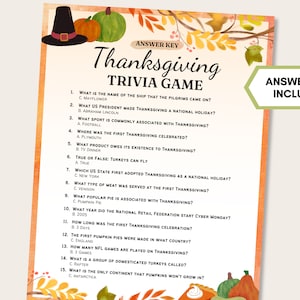 Thanksgiving Trivia Game, Thanksgiving Trivia Quiz for Kids ...