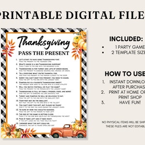 Thanksgiving Pass the Present Game, Thanksgiving Party Game ...