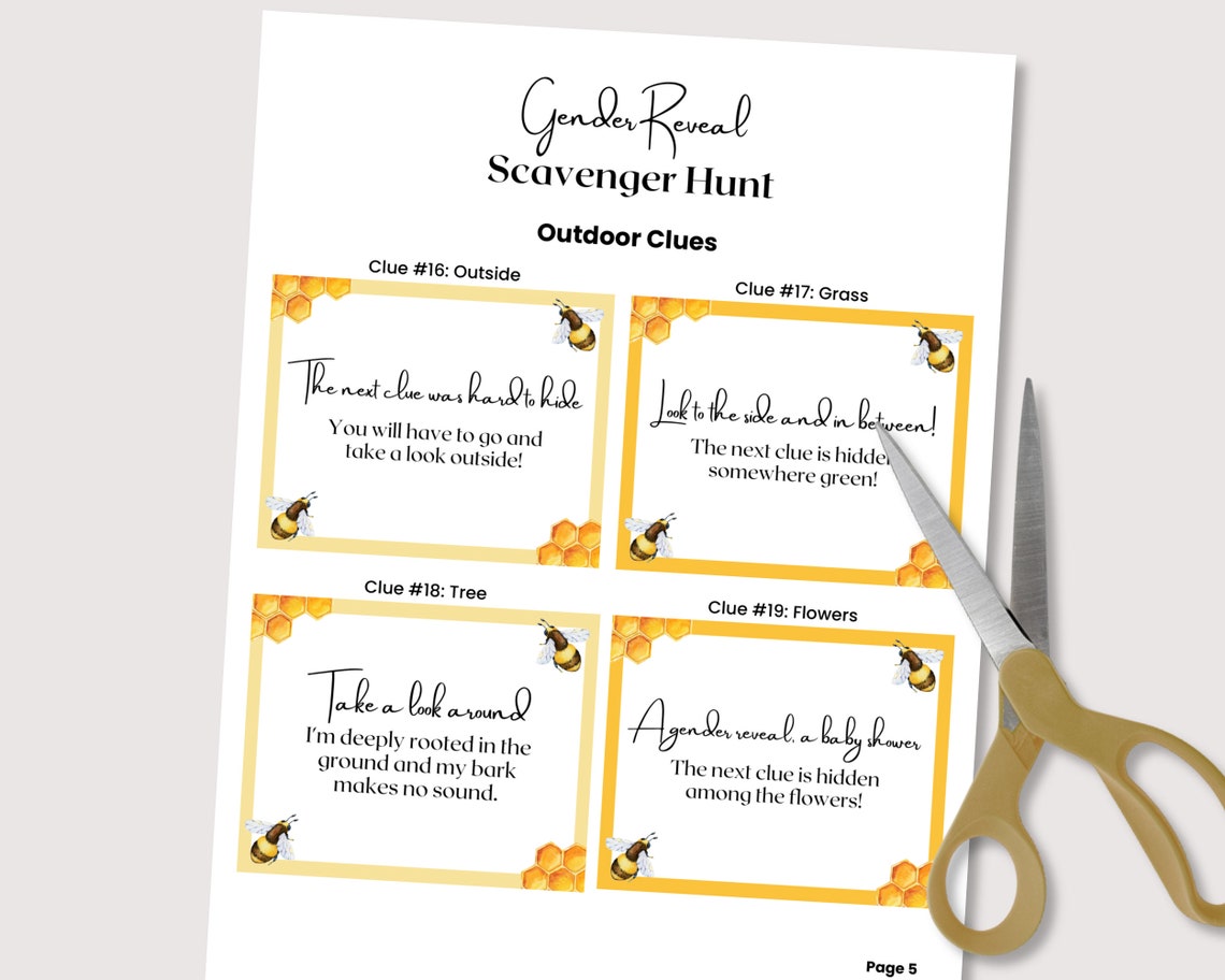Bee Gender Reveal Scavenger Hunt Bee Gender Reveal Hunt - Etsy