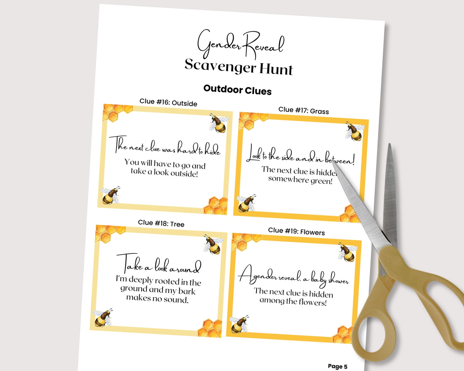 Bee Gender Reveal Scavenger Hunt Bee Gender Reveal Hunt - Etsy