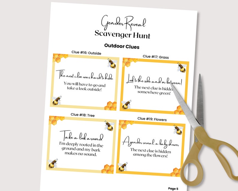Bee Gender Reveal Scavenger Hunt Bee Gender Reveal Hunt - Etsy Canada