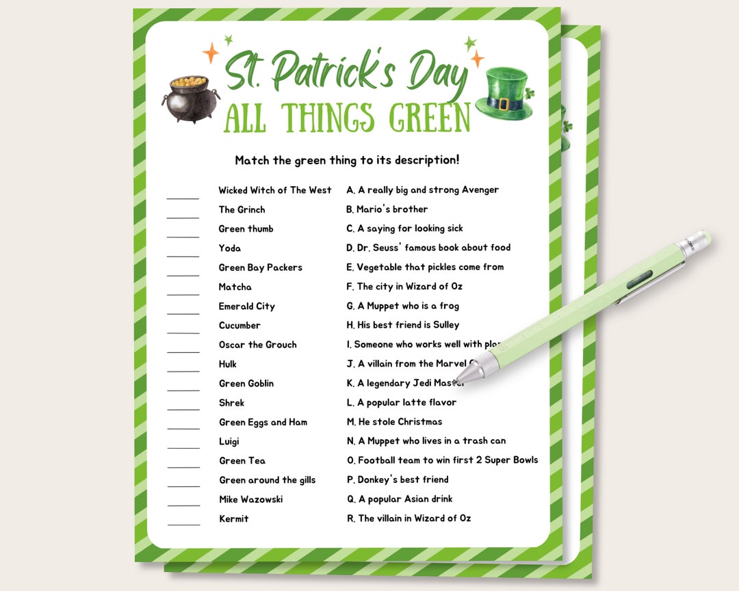 St Patrick's Day All Things Green Quiz, Fun St Patricks Day Quiz for ...