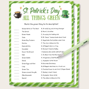 St Patrick's Day All Things Green Quiz, Fun St Patricks Day Quiz for ...