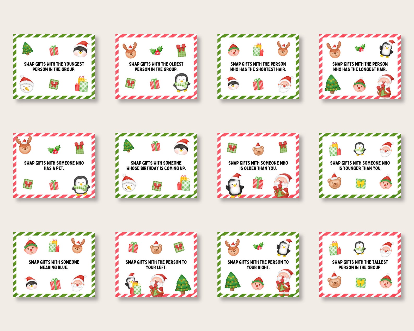 Christmas Gift Exchange Game, White Elephant Gift Exchange Cards ...