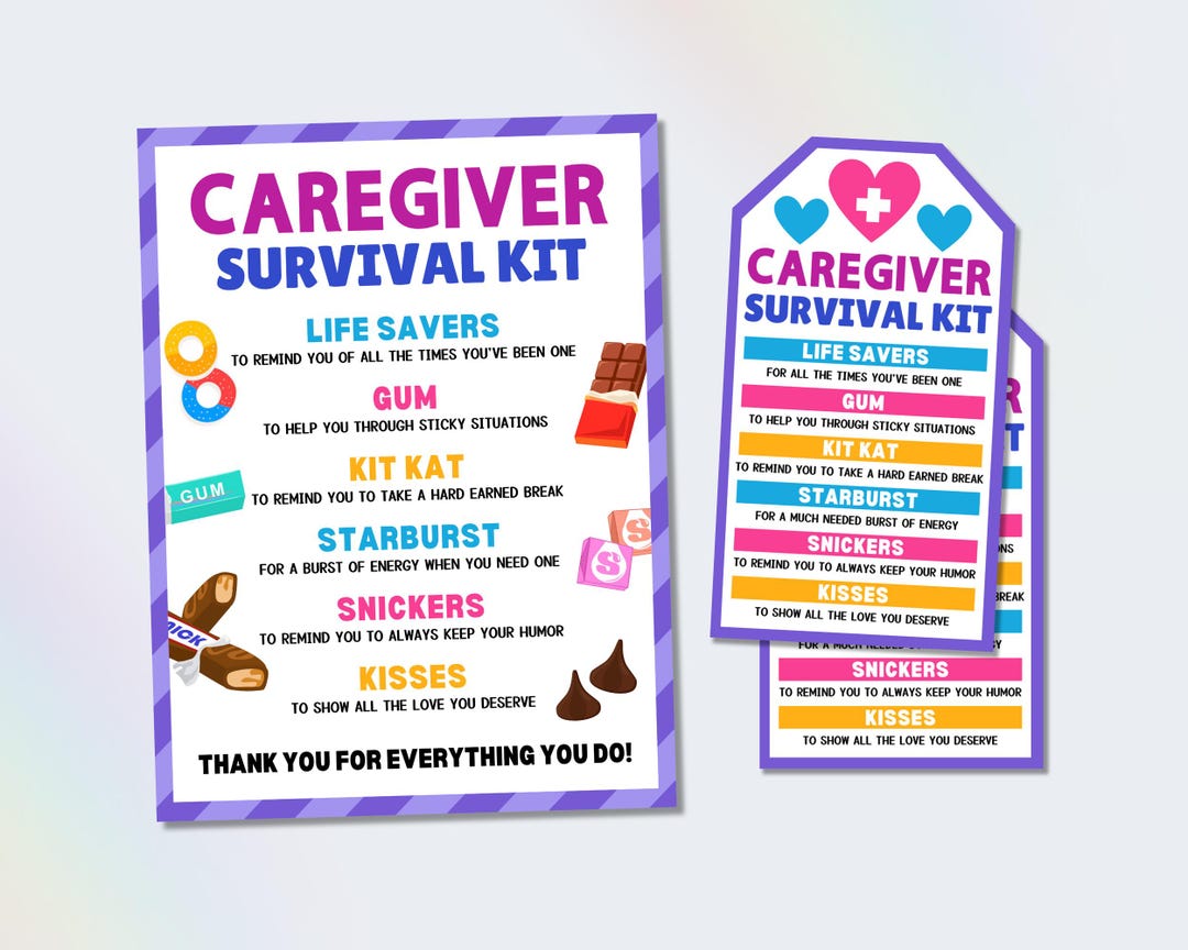 Caregiver Appreciation Gift Tag, Caregiver Survival Kit Tag, Thank You ...