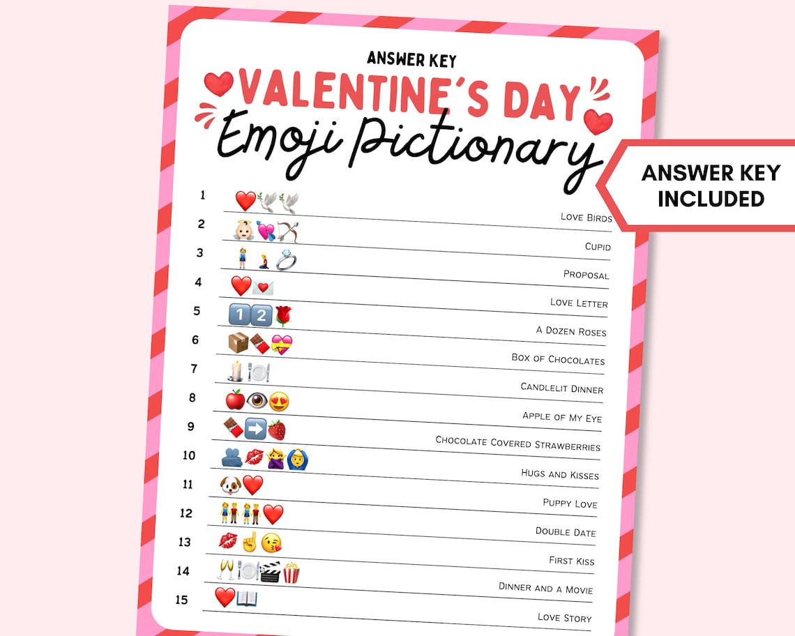 Valentines Day Emoji Pictionary, Valentines Day Party Game, Valentines ...