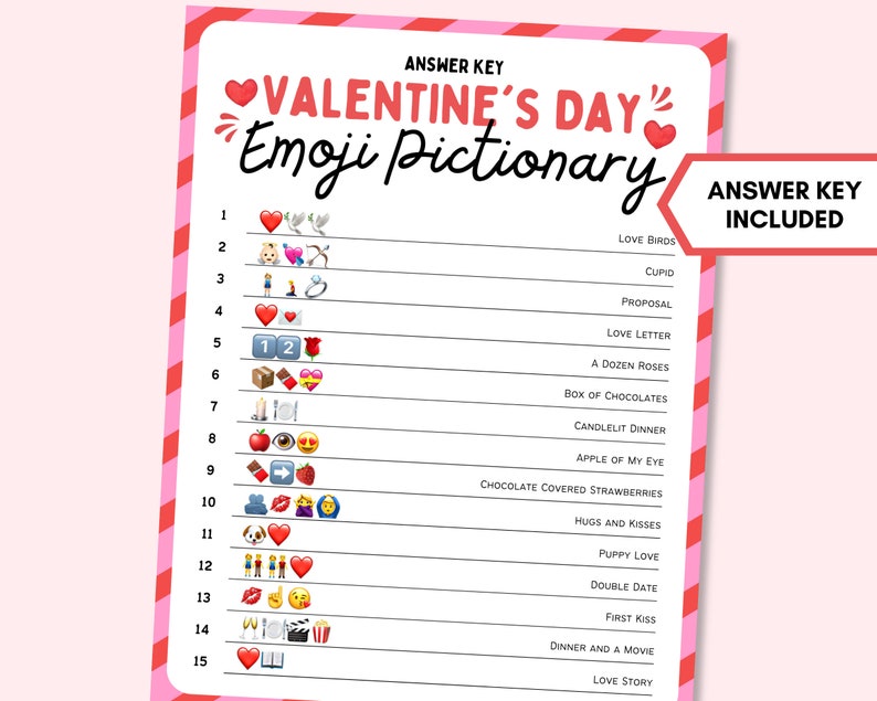 Valentines Day Emoji Pictionary, Valentines Day Party Game, Valentines ...