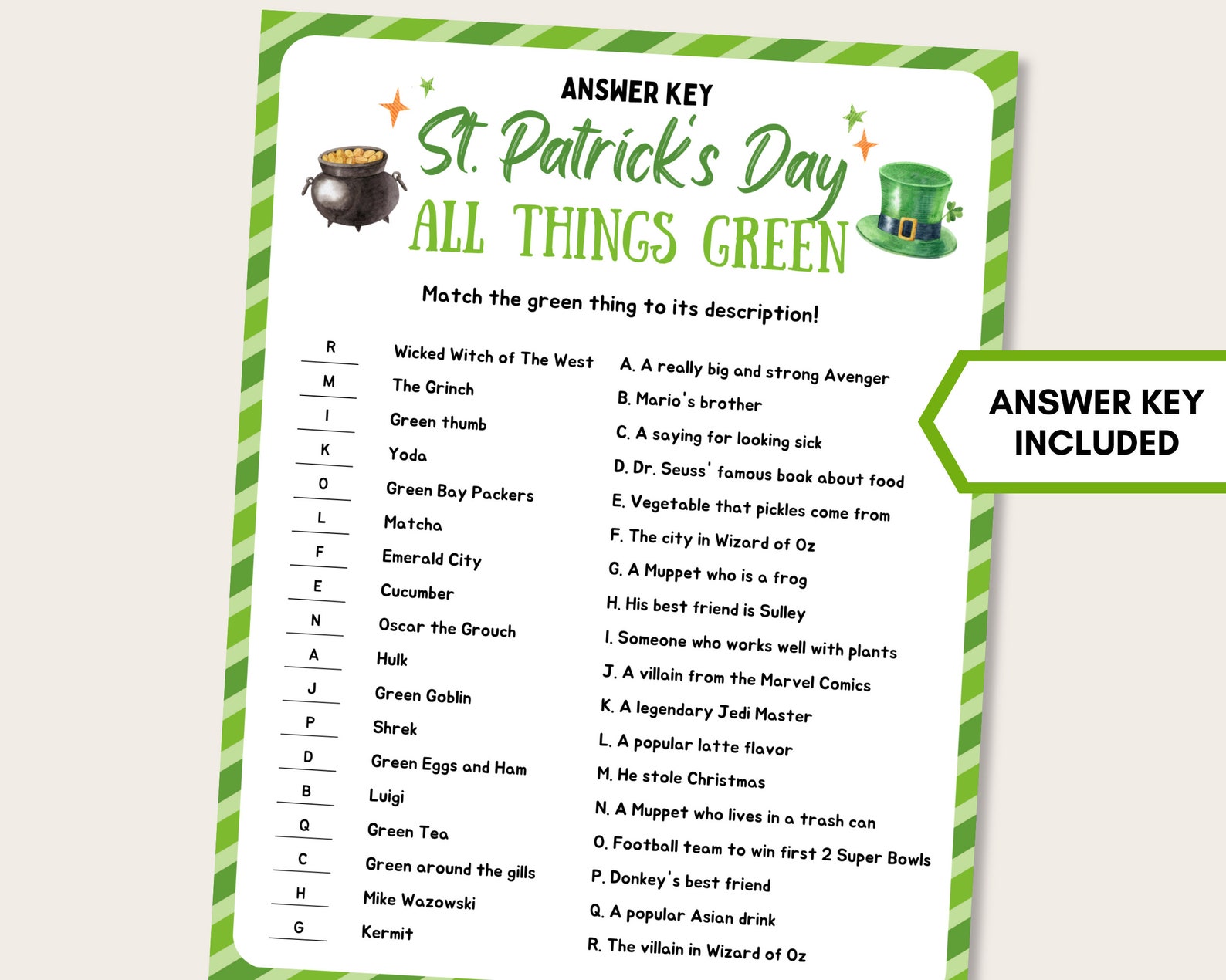 St Patrick's Day All Things Green Quiz, Fun St Patricks Day Quiz for ...
