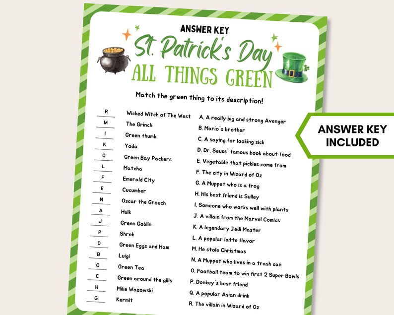 St Patrick's Day All Things Green Quiz Fun St Patricks - Etsy